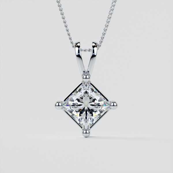 Agape Diamonds Princess Cut Solitaire Pendant - 16" Chain